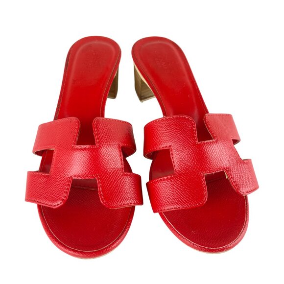 Shoes | Designer H Womens Us Sz 5 Red Low Block Leather Heel Sandals ...
